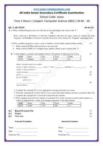 CBSE XII Computer Science 083 Practical Question Paper Set 2 - Download - Anjeev Singh Academy