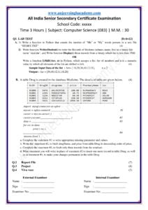 CBSE XII Computer Science 083 Practical Question Paper Set 3 - Download QP and Answer Key ...