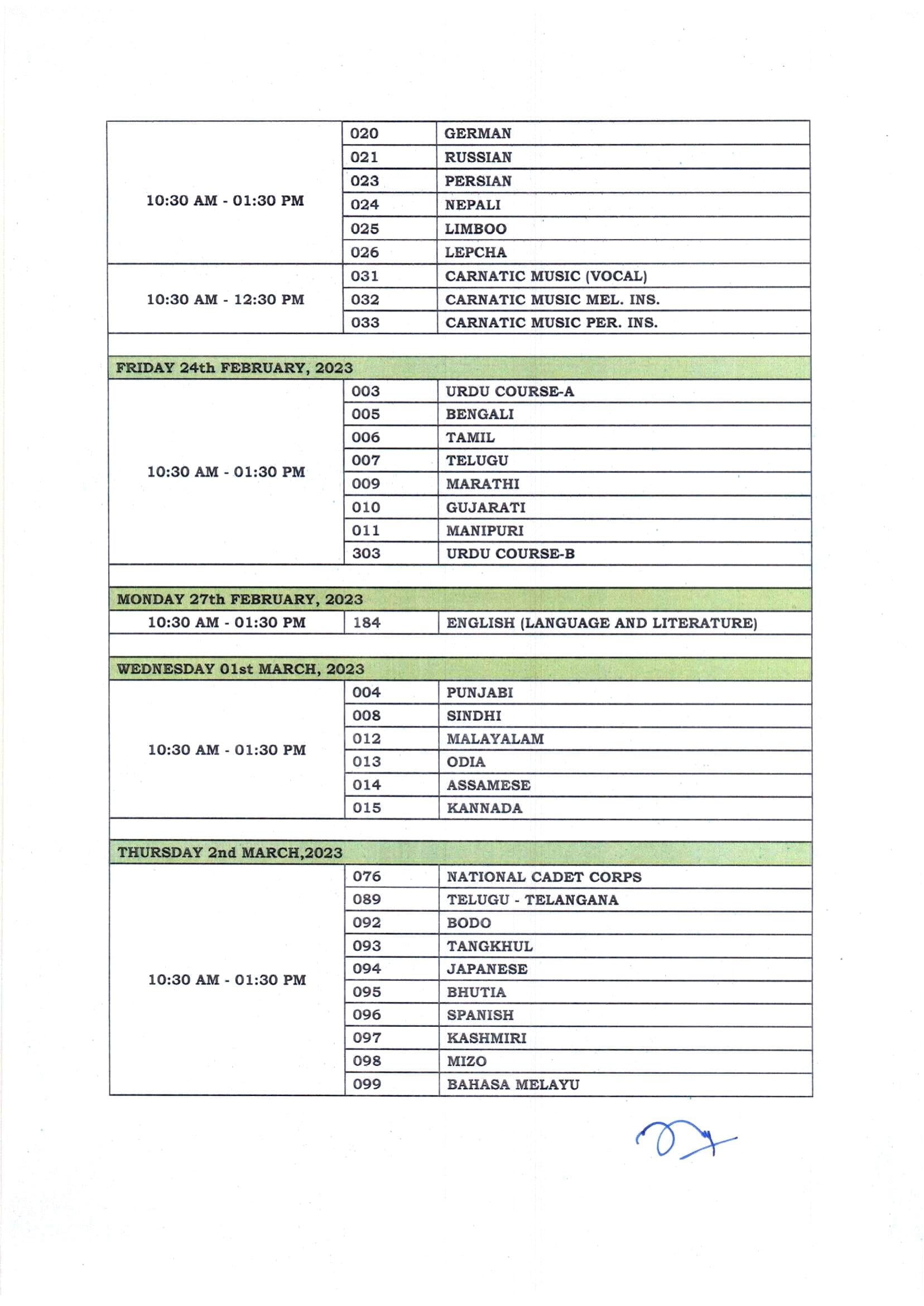 CBSE Board Examination 2023 DATE SHEET Class X Secondary School ...